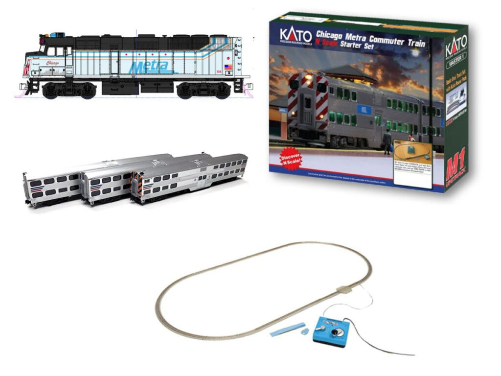 106-CHICAGO N Scale Chicago Metra F40PH Commuter Train Starter Set ...