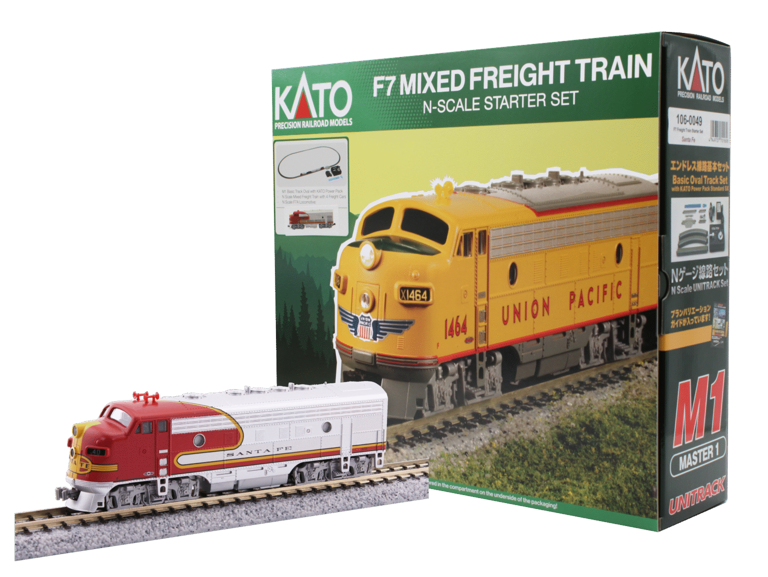 106-0049 Santa Fe Red Bonnet F7 Freight Train Starter Set - Train Trax